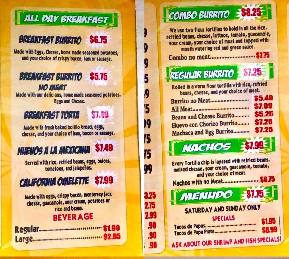 Menu at Las Marias restaurant, Monrovia