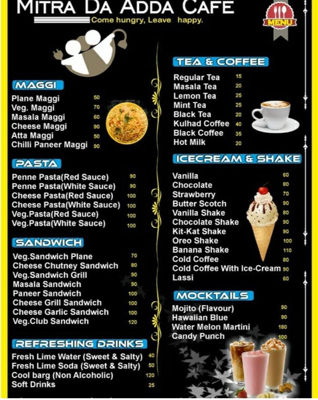 Menu at Mitra Da Adda Cafe, Bhinder