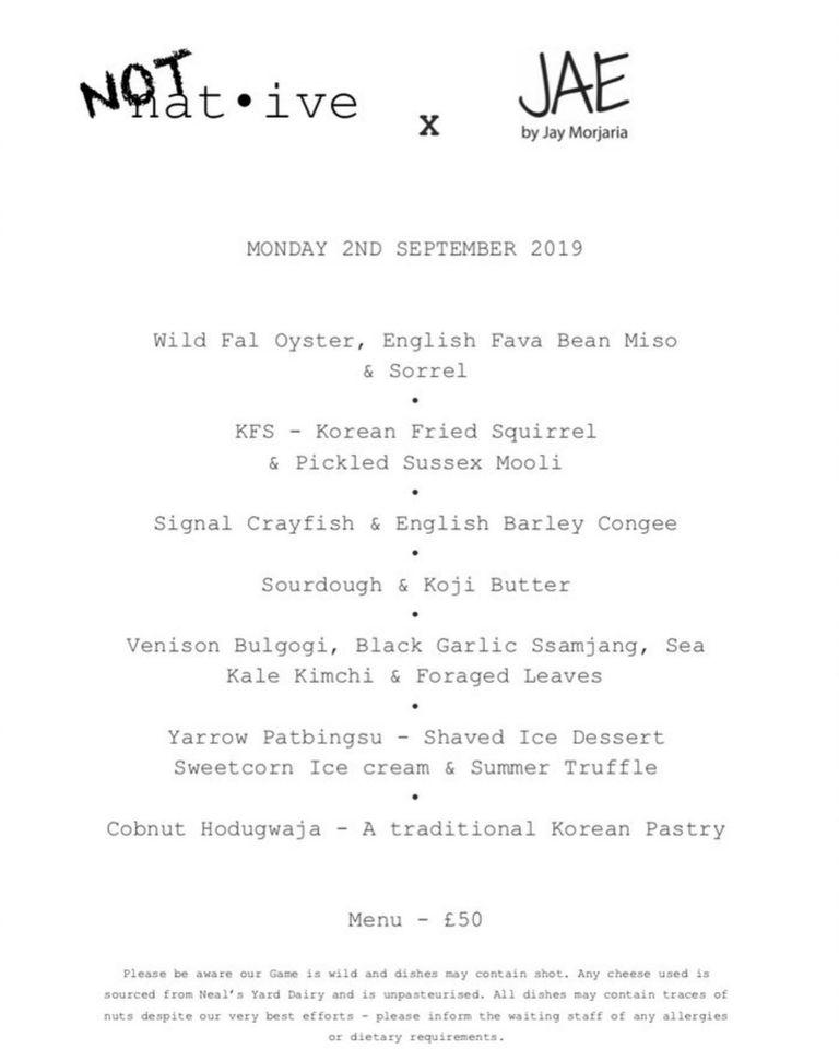 Menu at Native restaurant, London, Native at Browns