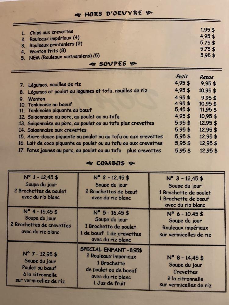 Menu at Restaurant Doan, Montréal