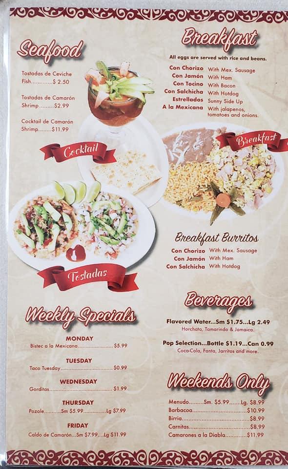 Menu at Sheila's Bakery & Taqueria, Melvindale