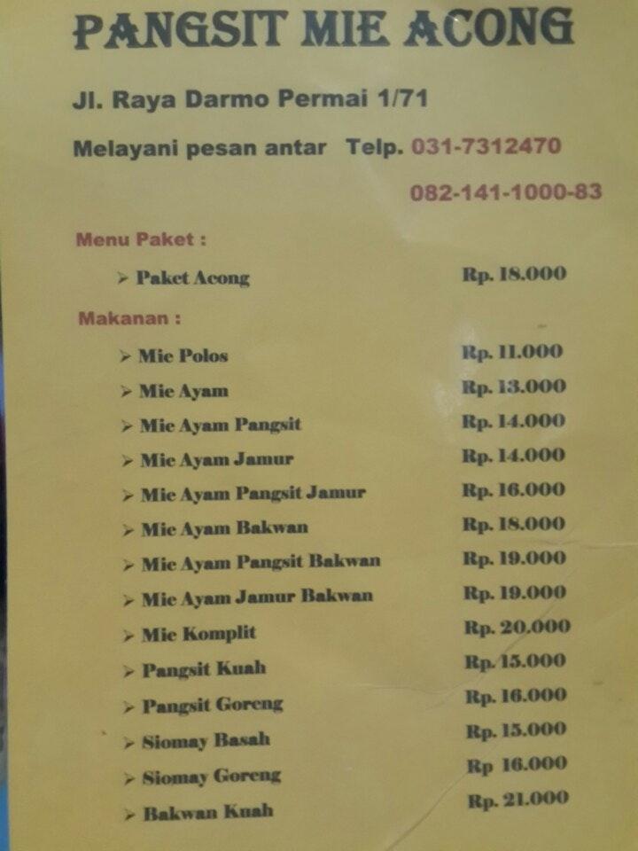 Menu at Special Pangsit Mie "ACONG", Surabaya