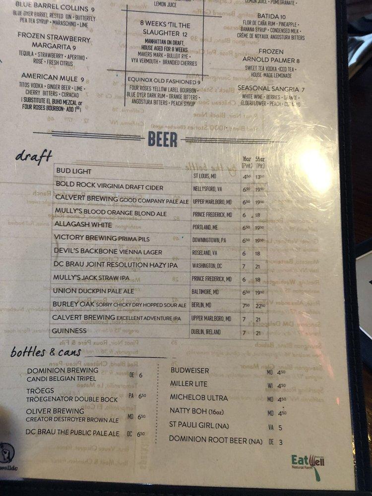 Menu at The Charles restaurant, La Plata