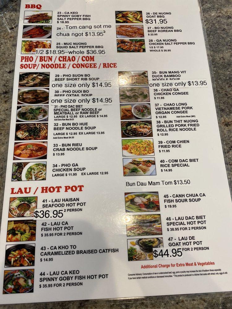 Menu at Vo An Vietnamese restaurant, Margate