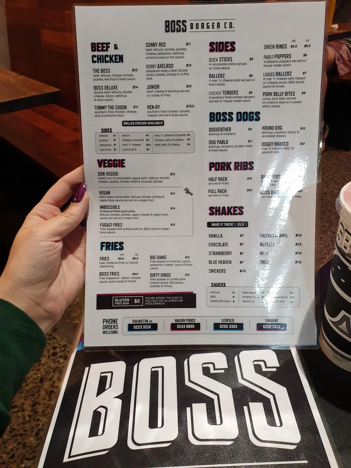 Menu at Boss Burger Co. Ballarat restaurant, Ballarat Central