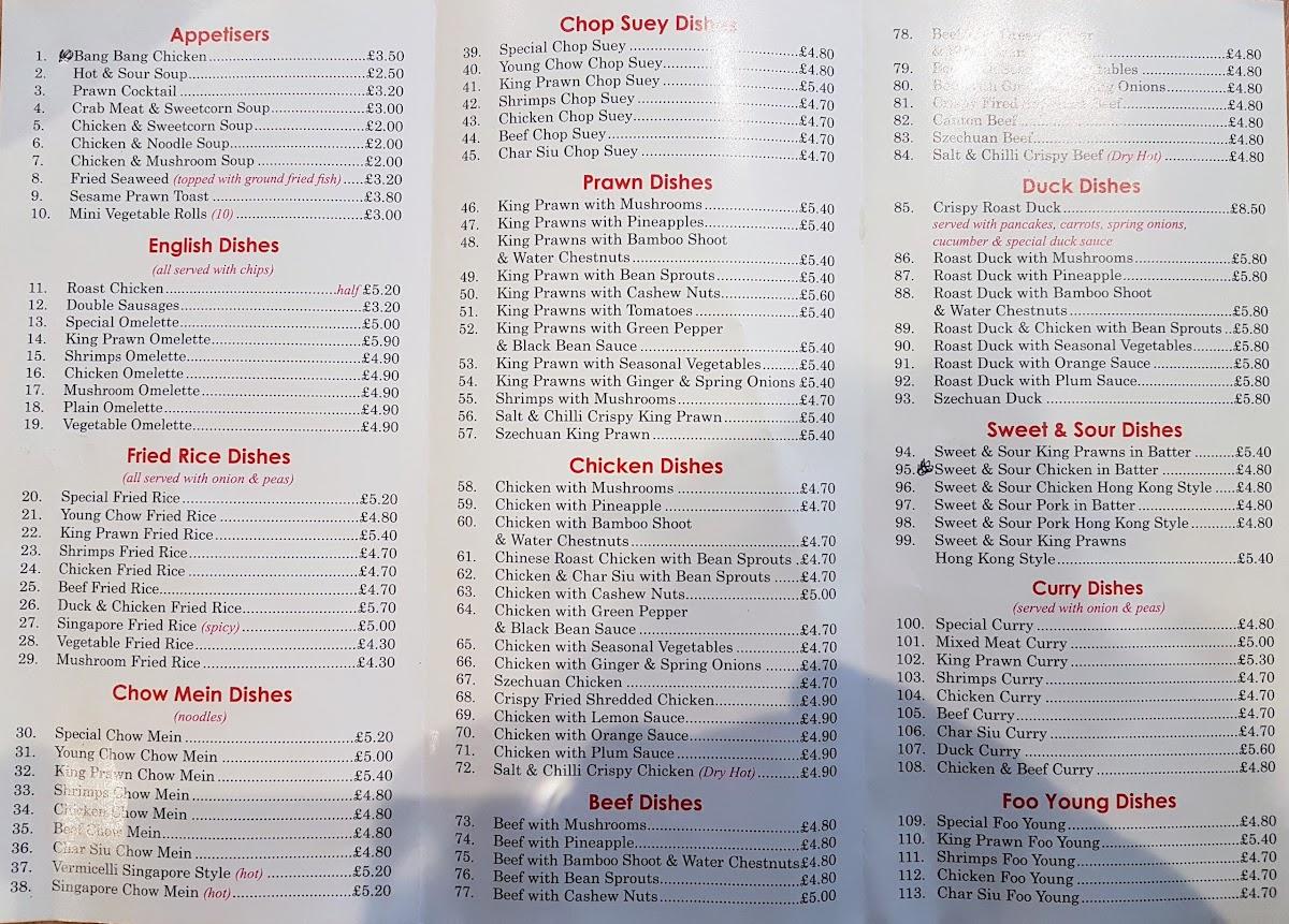 Menu at Chilli Chinese Takeaway fast food, Hayle