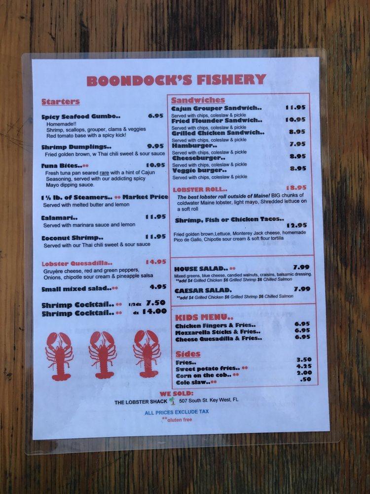 Menu at The BoonDocks Fishery restaurant, Red Bank