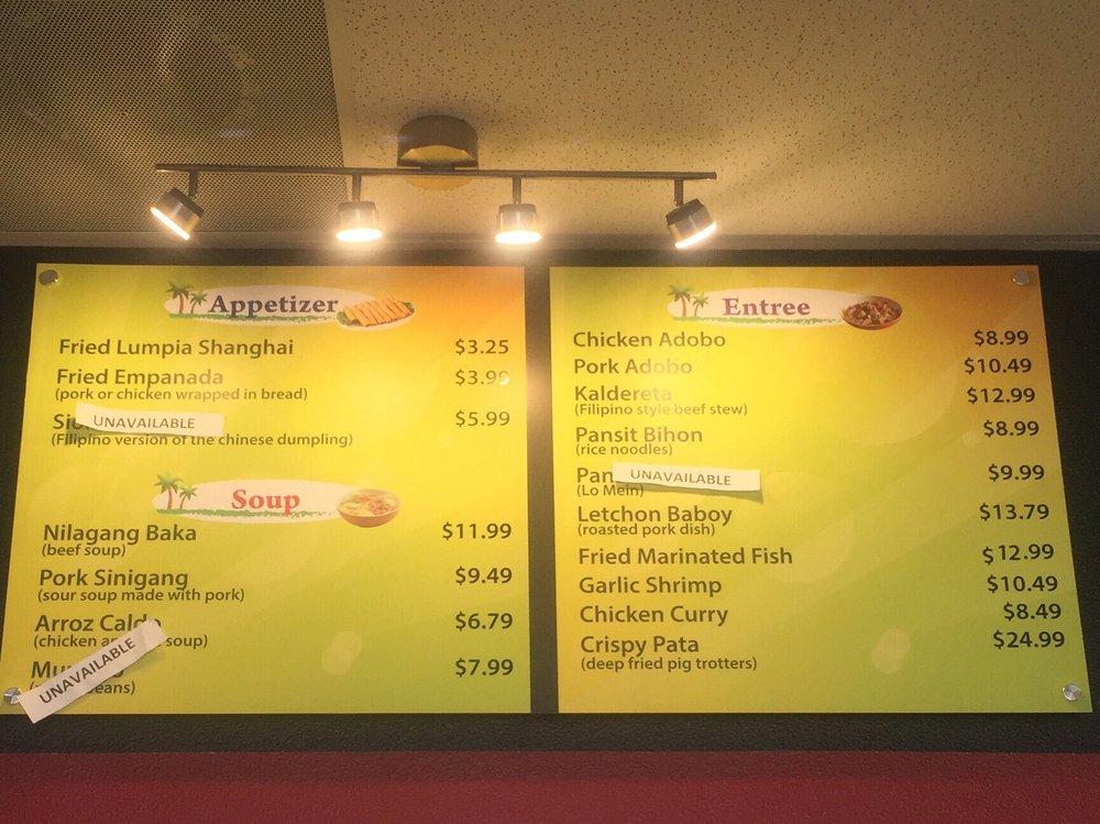 Menu at Casa Manila restaurant, Lubbock