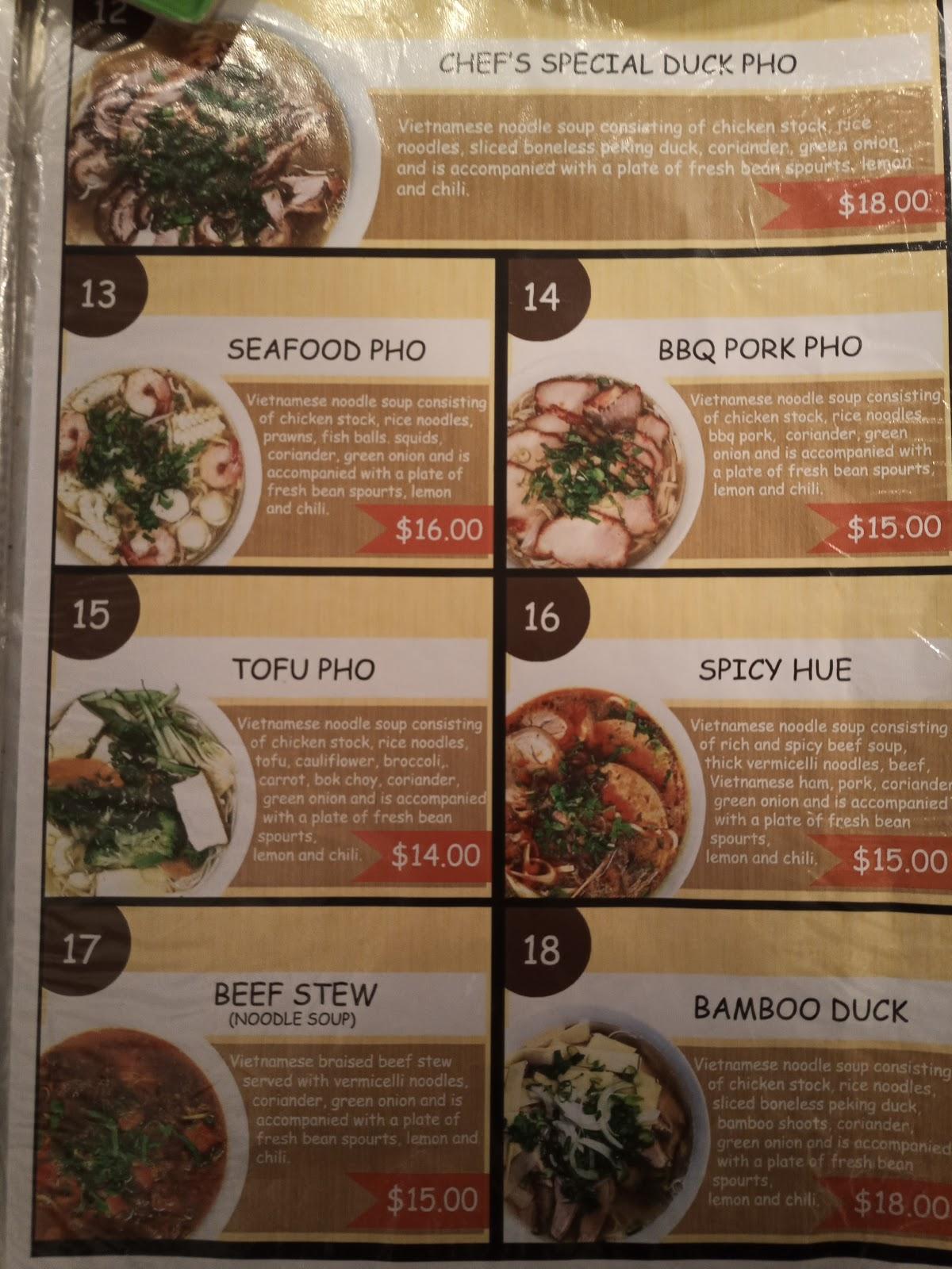 Menu at Go Vietnam Restaurant, Wellington