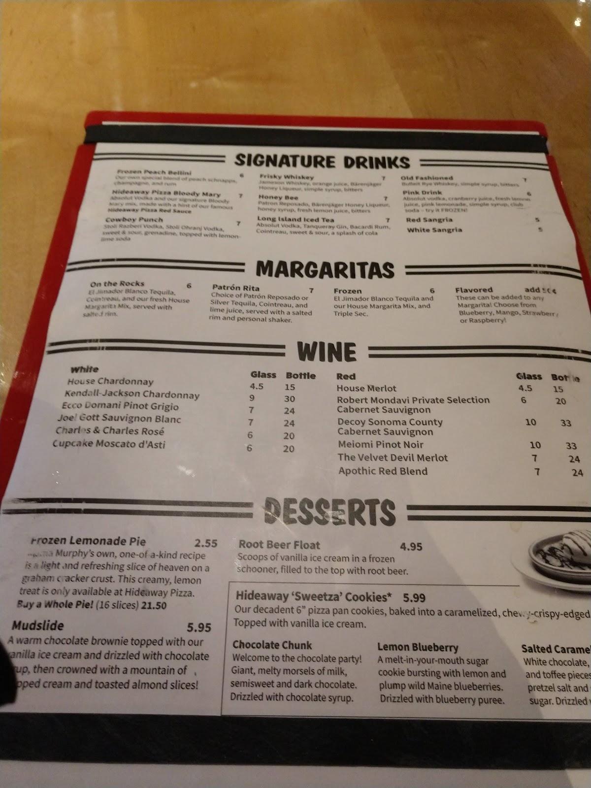 Menu at Hideaway Pizza pizzeria, Fort Smith
