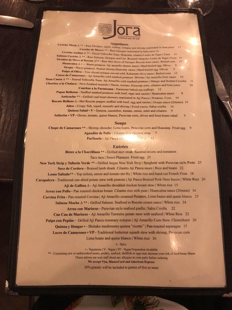 Menu at Jora pub & bar, New York City