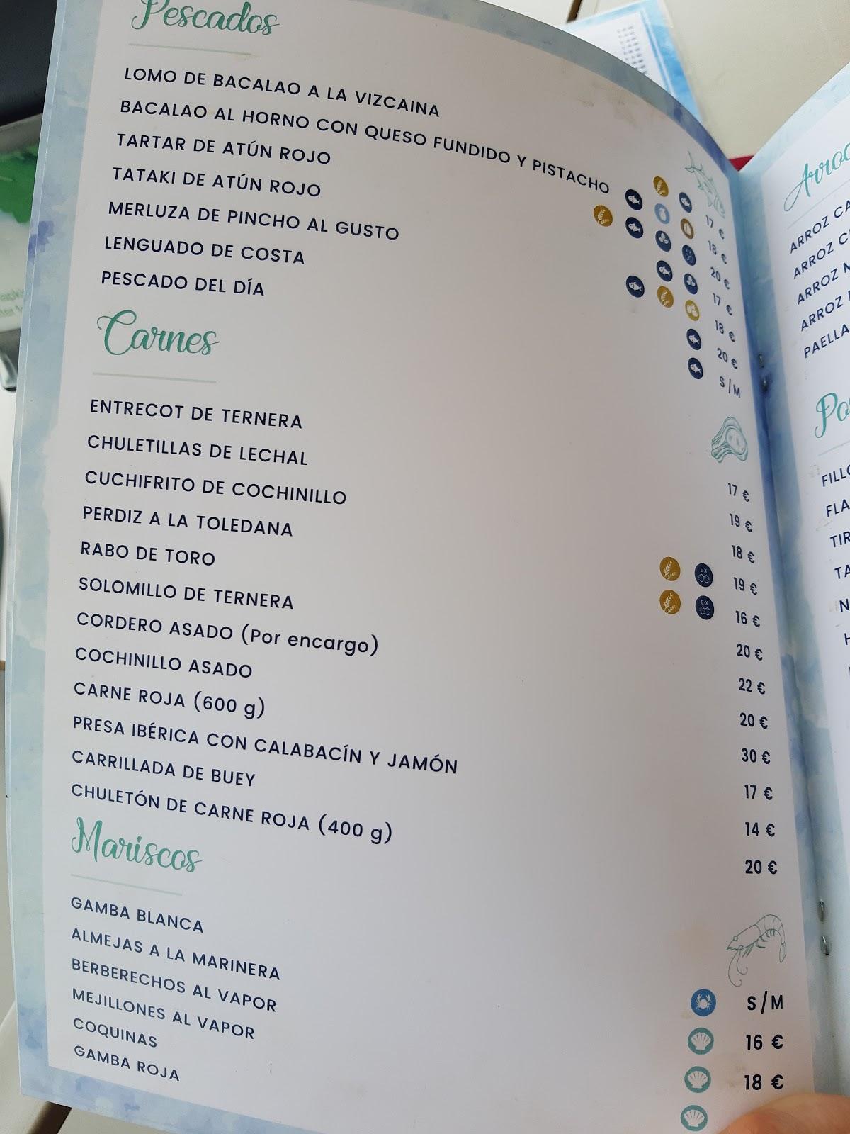 Carta de Restaurante Acrópolis, Toledo
