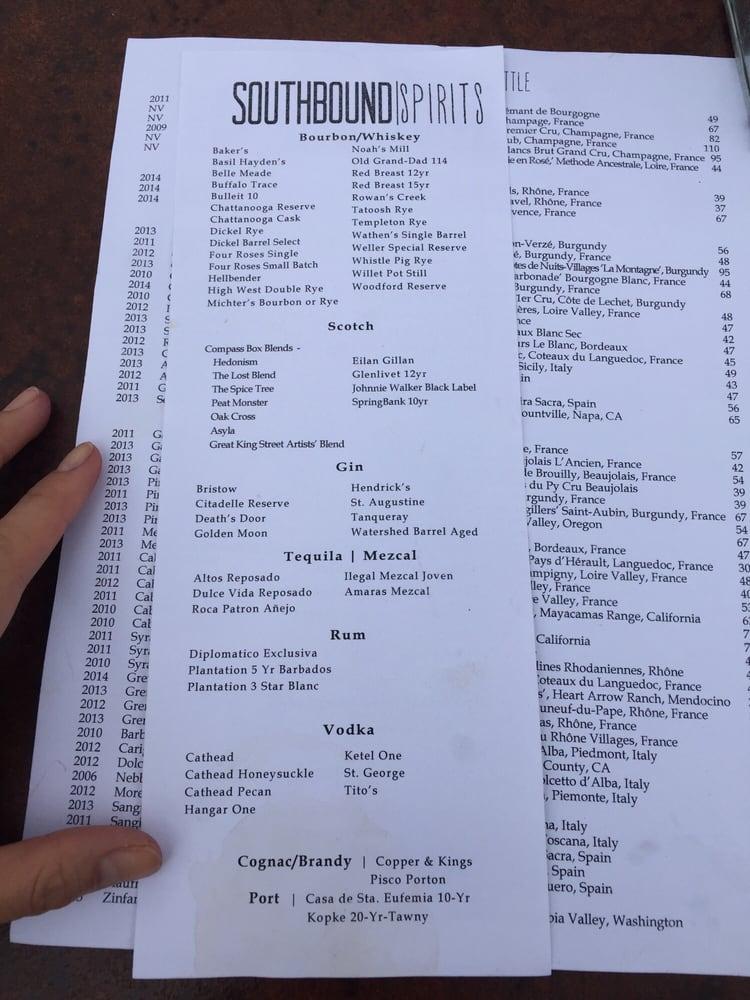 Menu at Southbound pub & bar, Chamblee
