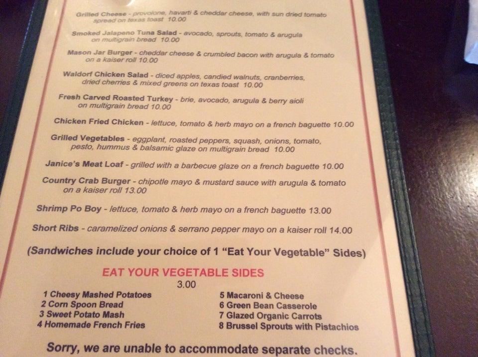 Menu at The Mason Jar Cafe, Fort Lauderdale