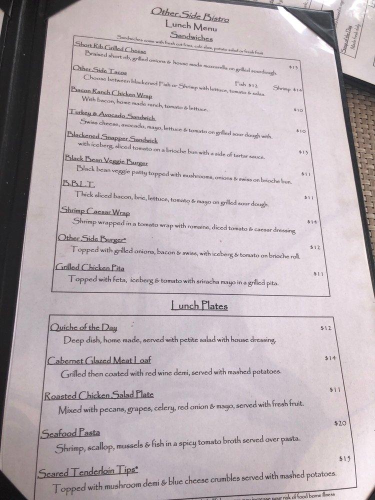Menu at The Other Side Bistro restaurant, Bonita Springs