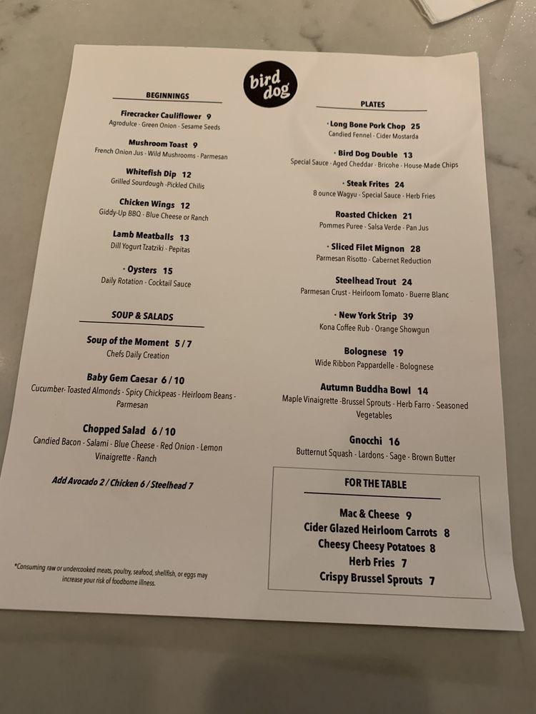 Menu at Bird Dog pub & bar, Mattawan