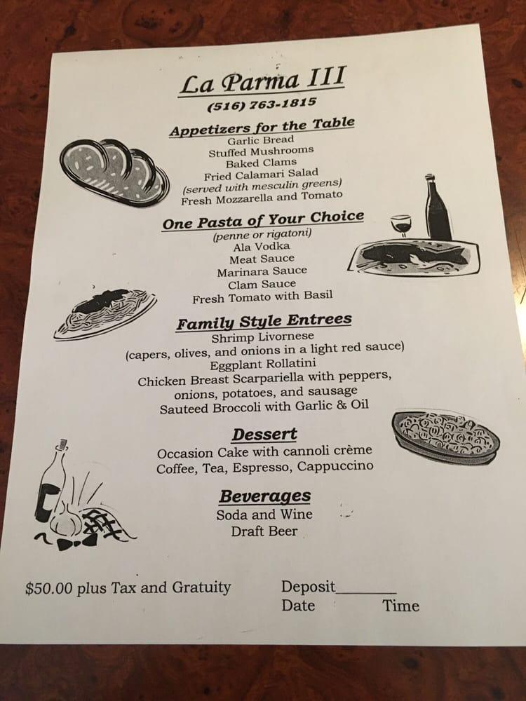 Menu at La Parma III restaurant, Oceanside