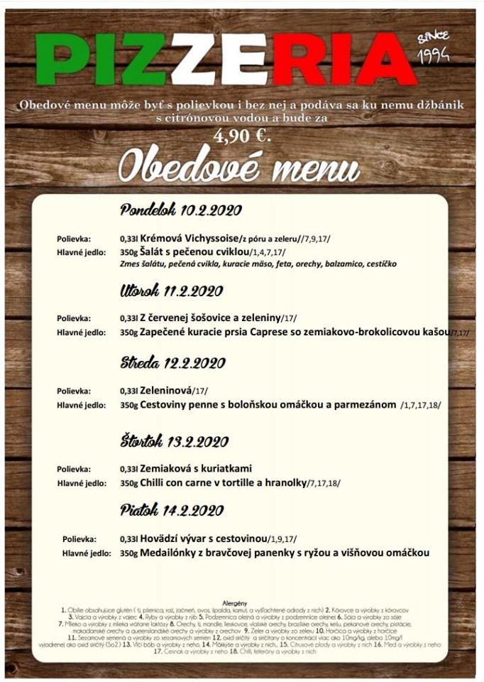 Menu at Pizzka Rožňava restaurant, Rožňava
