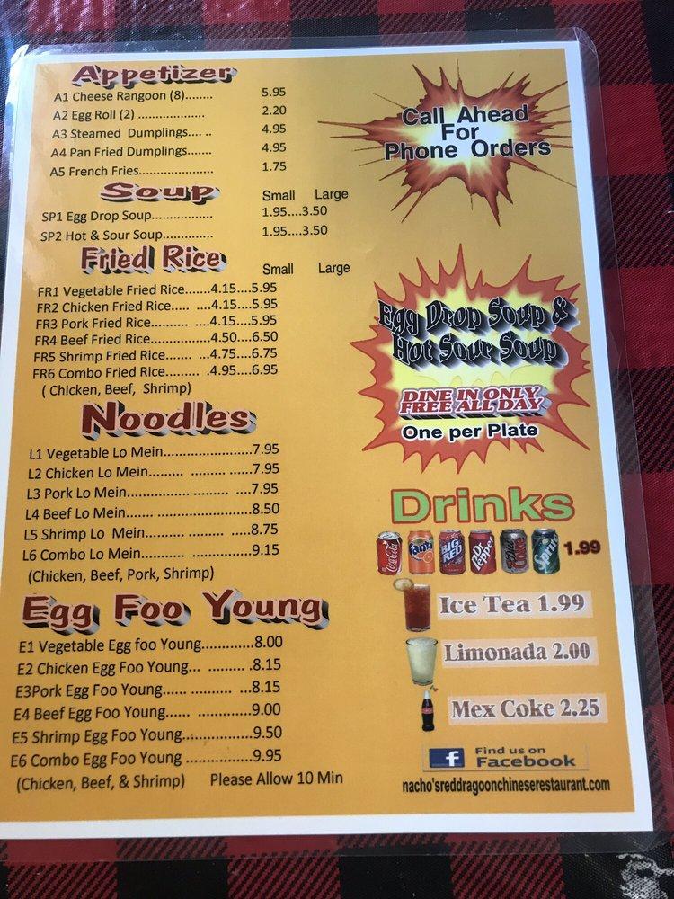 Menu at Red Dragon Chinese restaurant, San Antonio