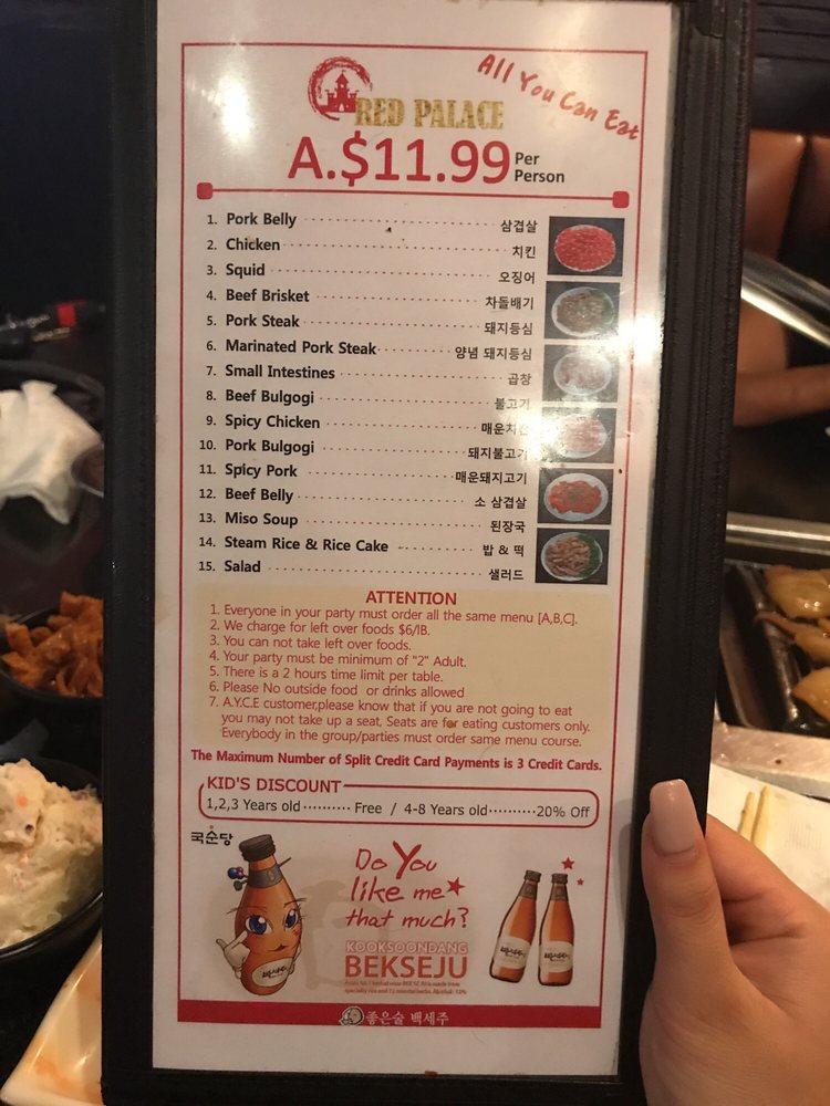 Menu at Red Palace Korean BBQ Restaurant, Cerritos