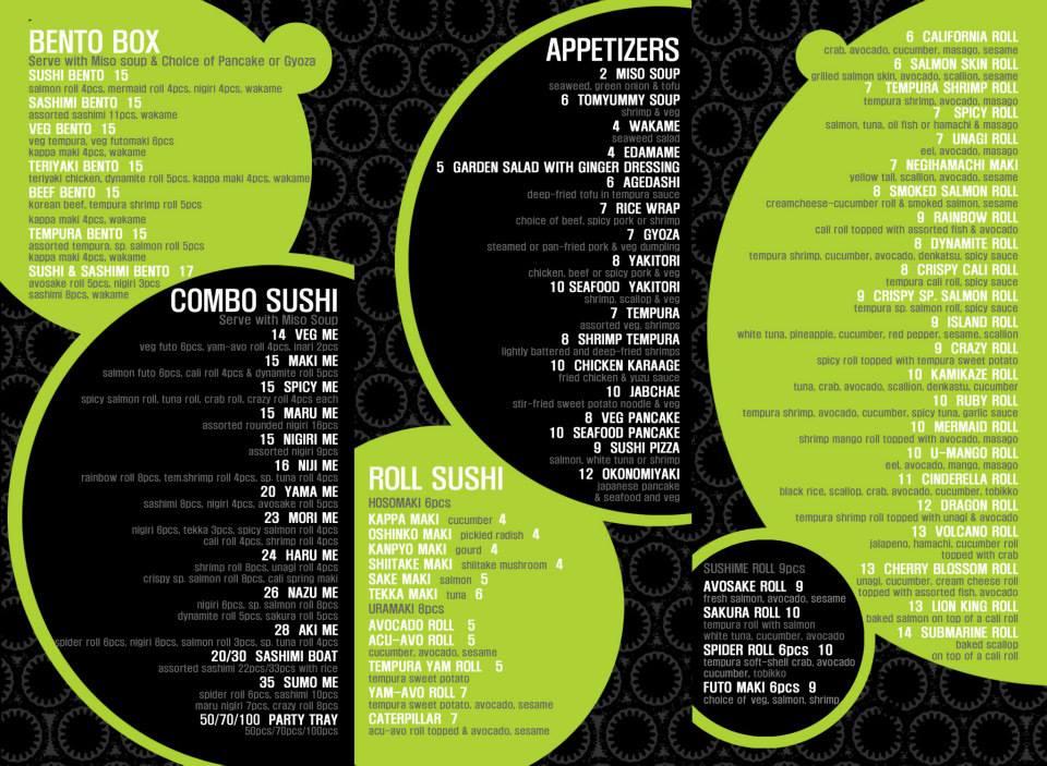 Menu at SushiMe/Takeout restaurant, Ottawa, 8 Beechwood Av