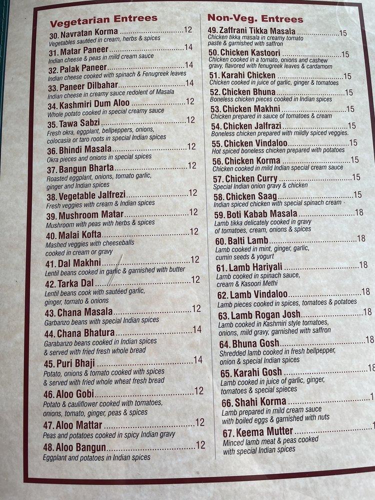 Carta del restaurante Taal Cultural Cuisine of India, Brea, 975 E Birch St