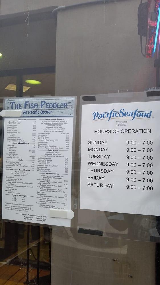 Menu at The Fish Peddler at Pacific Oyster restaurant, Bay City, Hayes ...