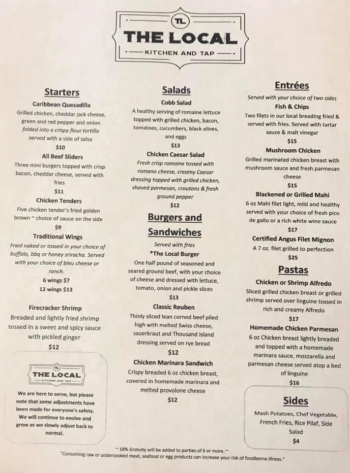 Menu at The Local pub & bar, Titusville