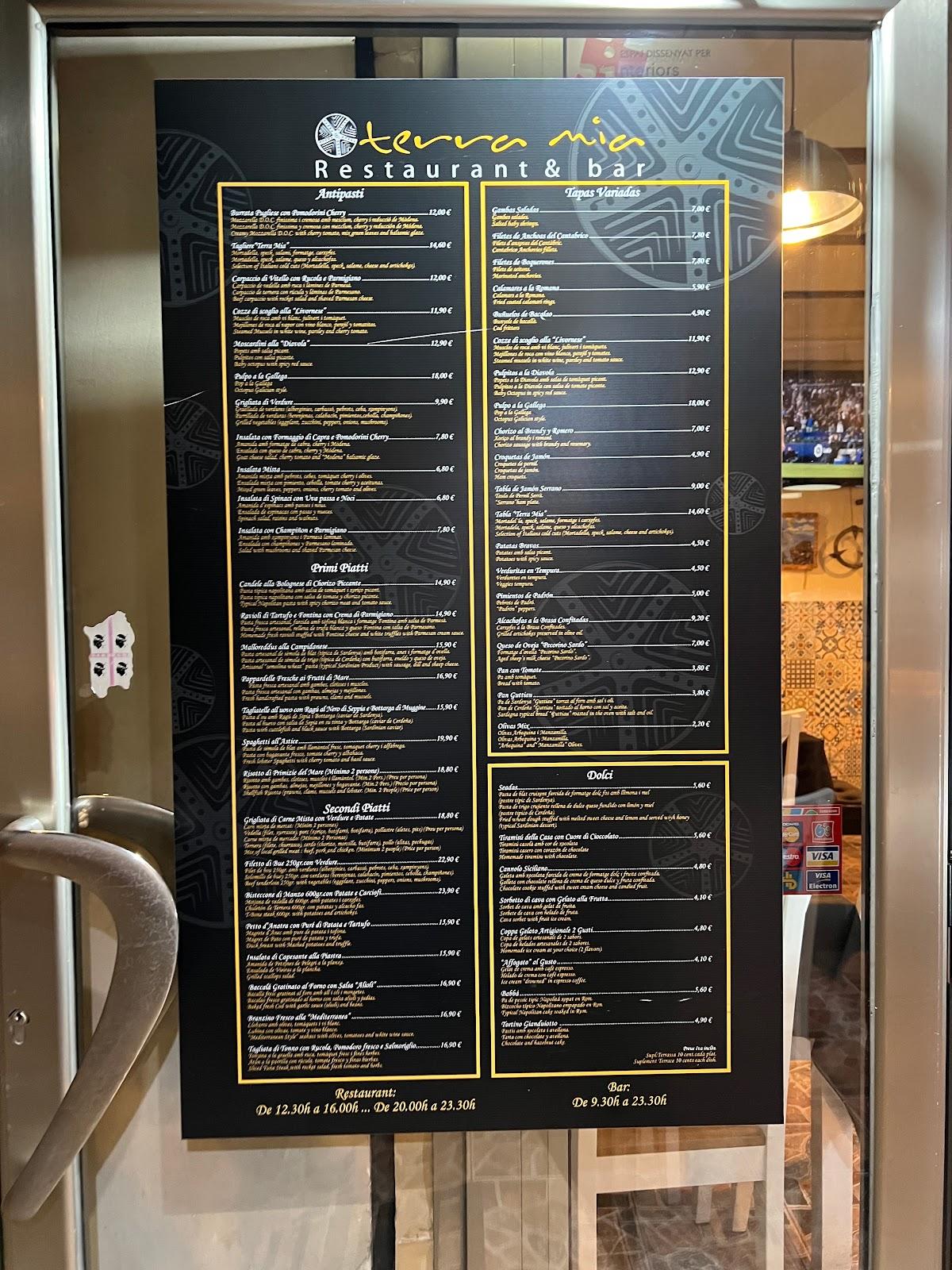 Menu at terra mia restaurant, Barcelona, C/ Ana Mª Matute Ausejo