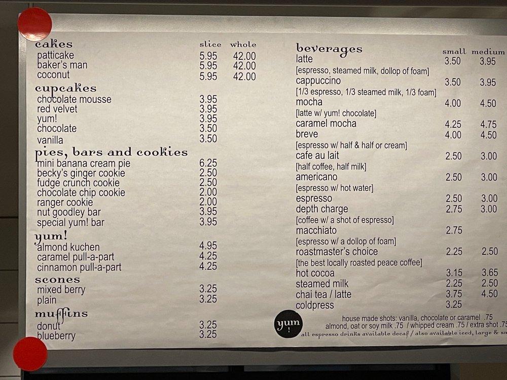 Menu at yum! Kitchen and Bakery, Saint Paul