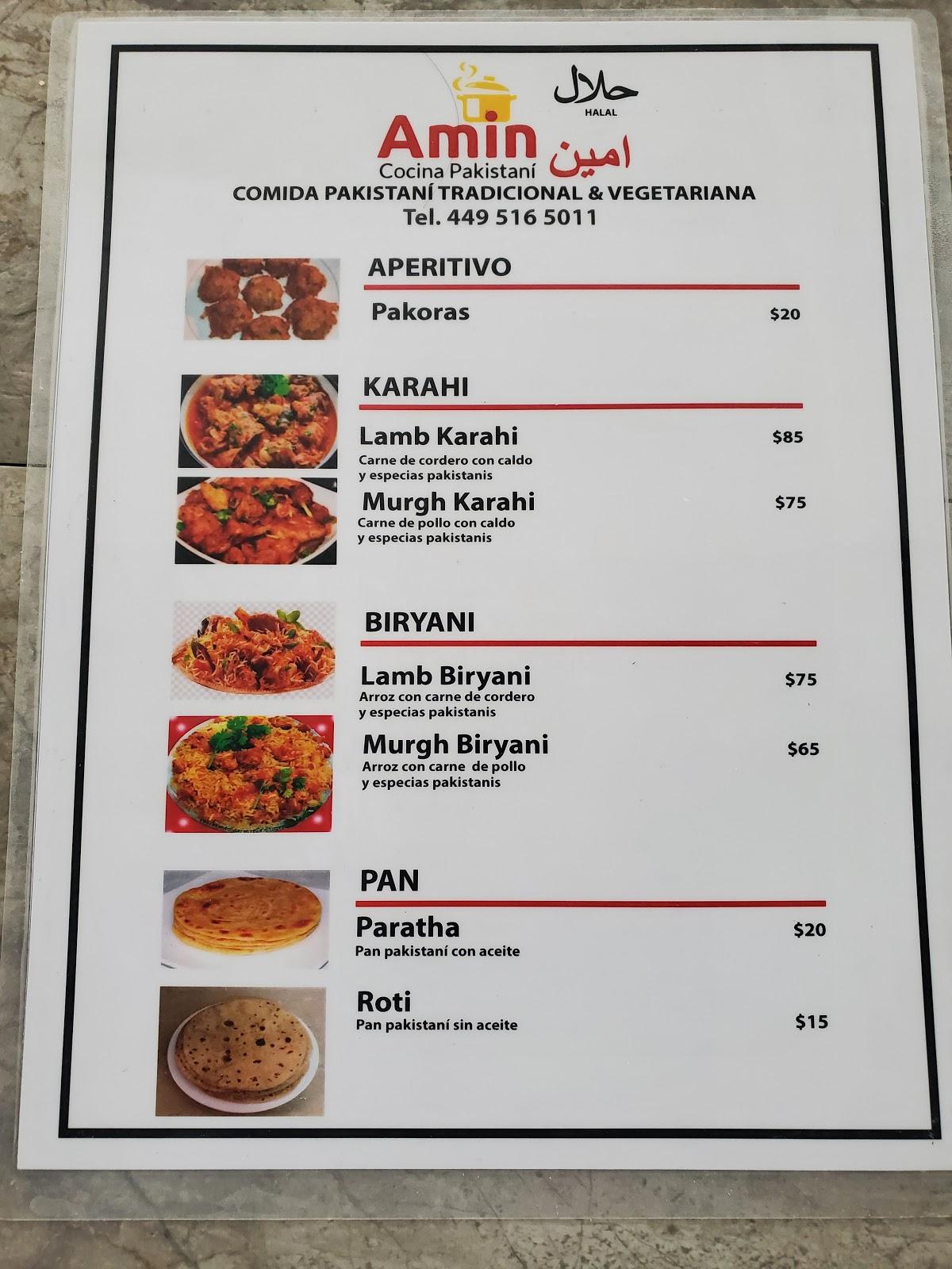 Menu at Amin Restaurante Pakistaní, Aguascalientes
