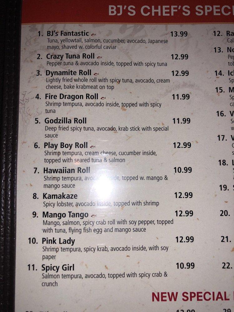 Menu at BJ's Asian Fusion restaurant, Tarpon Springs
