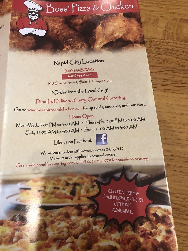 Carta de pizzería Boss' Pizza & Chicken, Rapid City, 325 Omaha St #6