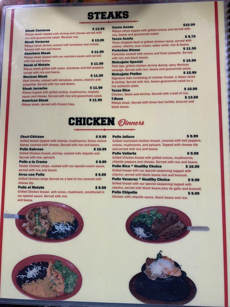 Menu at El Metate restaurant, Tifton