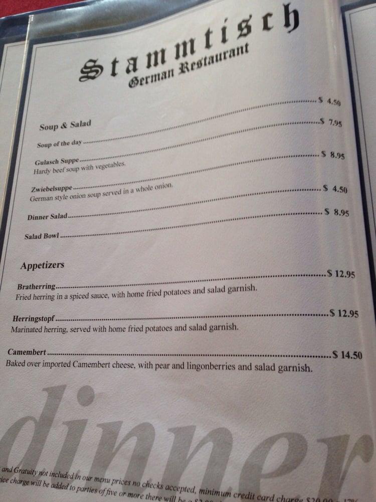 Menu at German Restaurant Stammtisch, Seaside