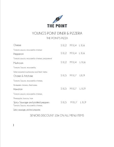 Menu au Young's Point Diner & Pizzeria, Youngs Point