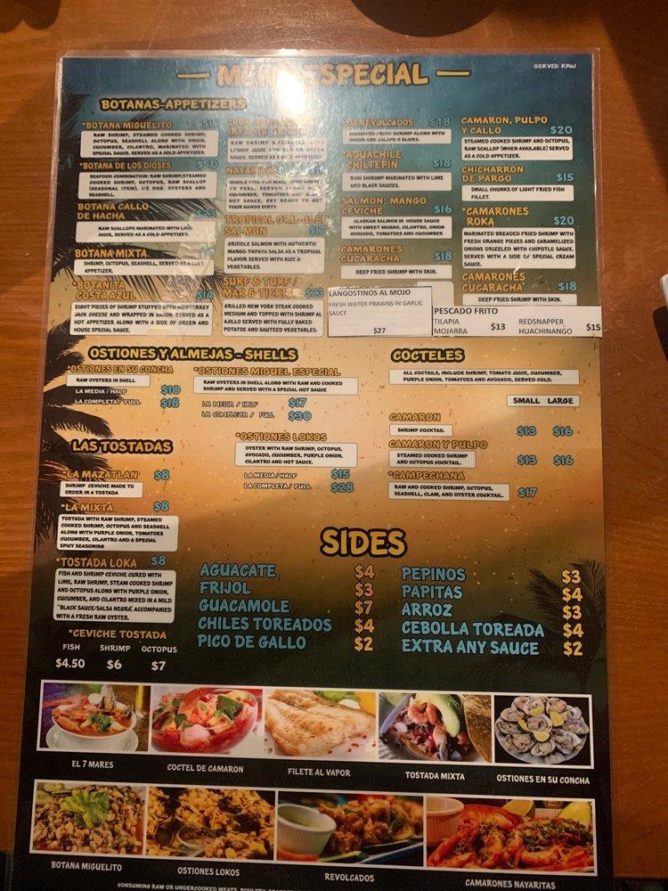 Menu at Mariscos El Camarón restaurant, Chula Vista, 193 Broadway