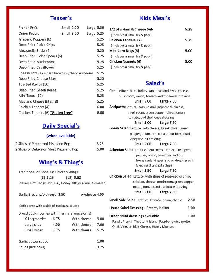 Menu at Rocket Pizza & Subs pizzeria, Muskegon
