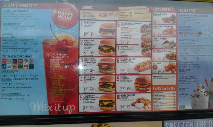 Menu at Sonic Drive-In fast food, Mechanicsville, Sliding Hill Rd