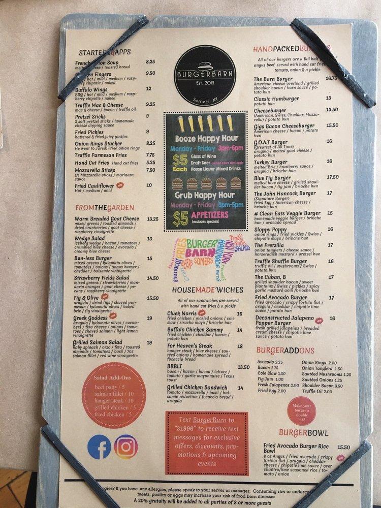 Menu at The Burger Barn, Somers