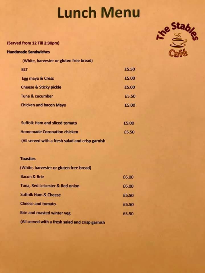 Menu at The Stables Coffee Shop & Sandwich Bar, Kesgrave