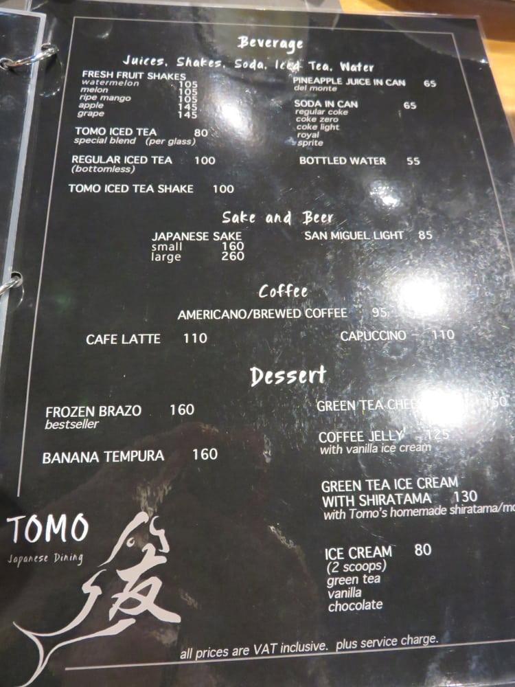 Menu at Tomo Japanese Dining restaurant, San Juan