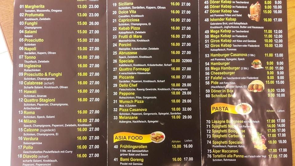 Speisekarte von CASANOVA Pizza Pasta Burger, Trimbach