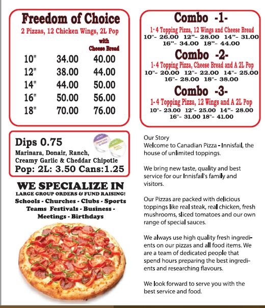 Menu at Canadian Pizza Unlimited innisfail pizzeria, Innisfail