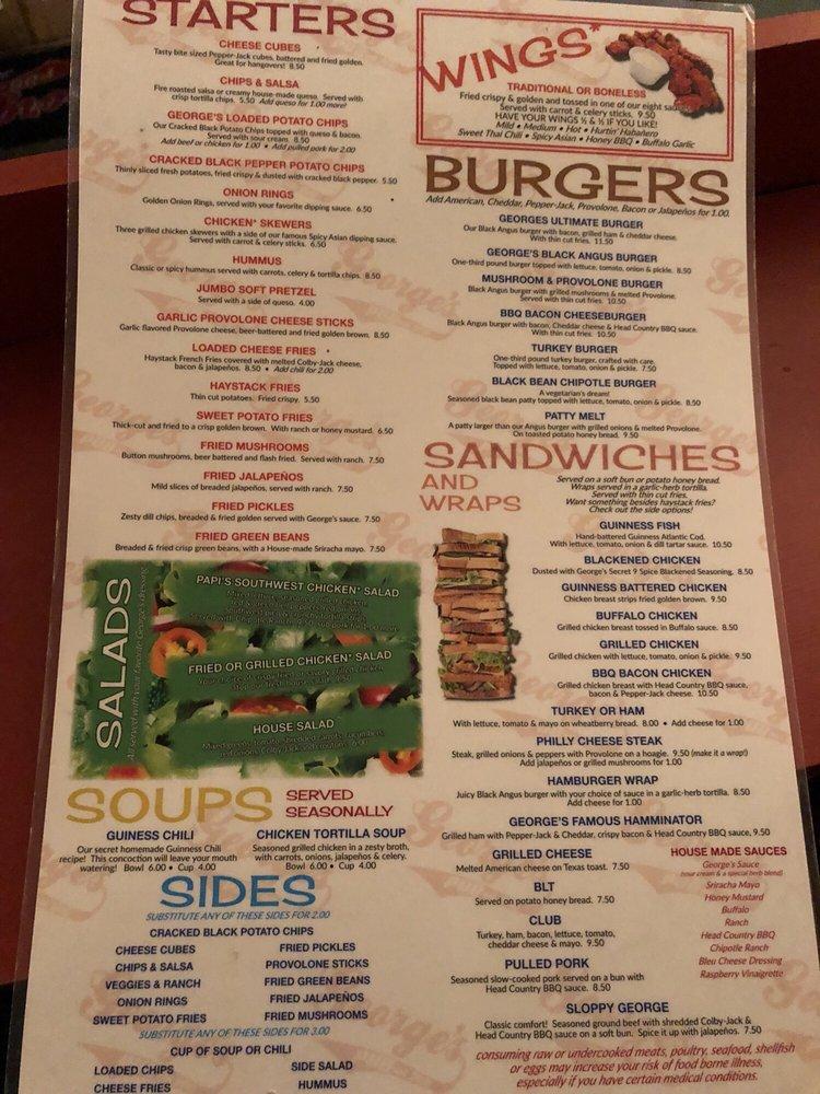 Menu at George's Pub, Jenks