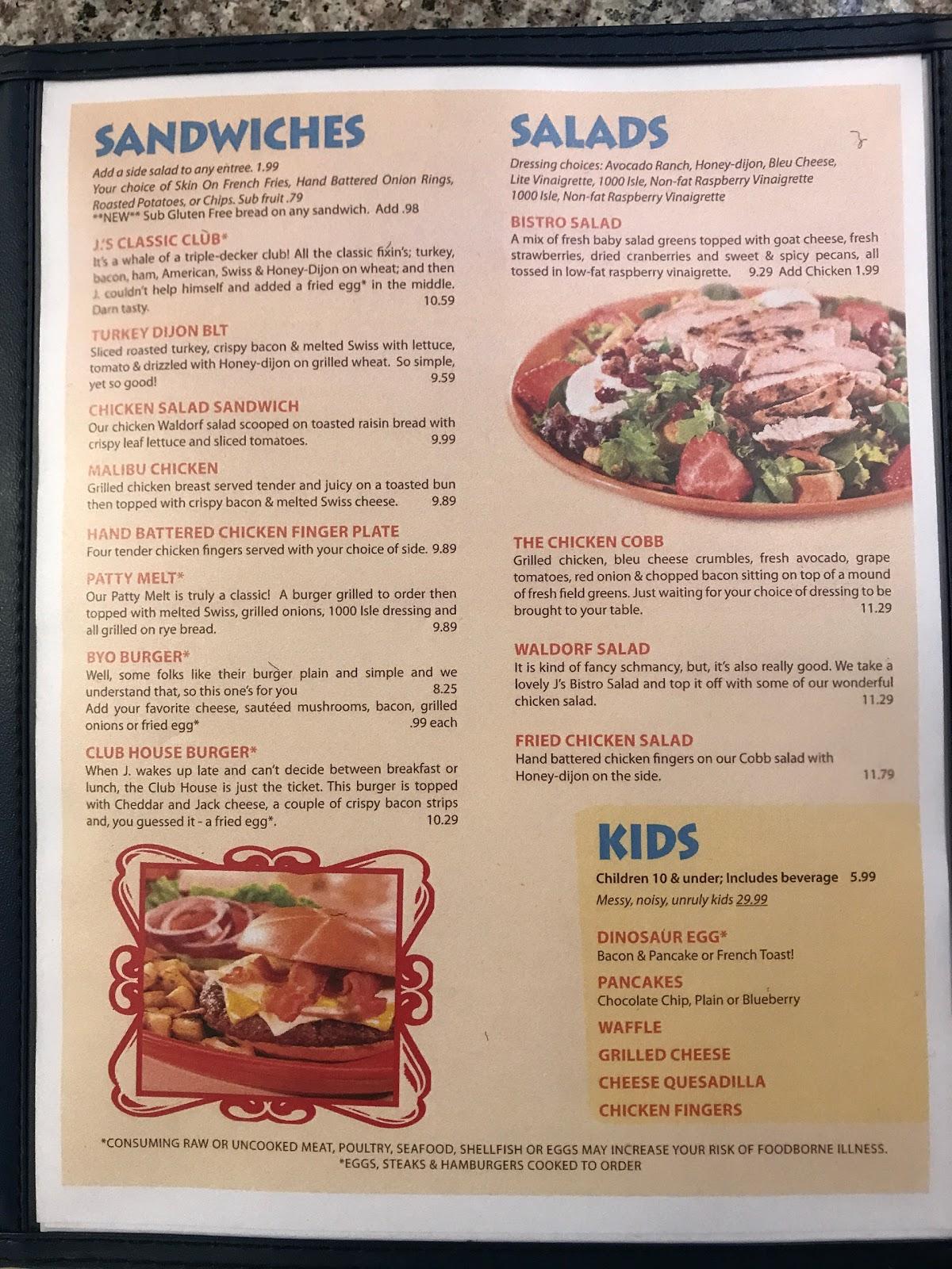 Menu at J. Christopher's restaurant, Atlanta, 10 Kings Cir NE