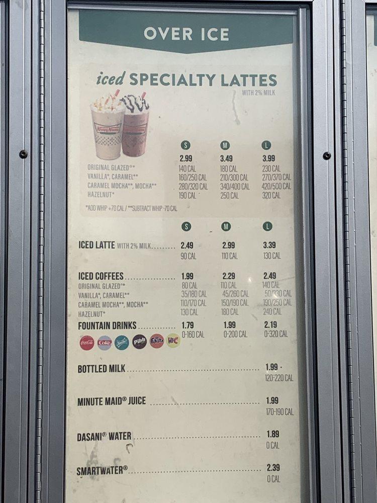 Menu at Krispy Kreme restaurant, Gadsden
