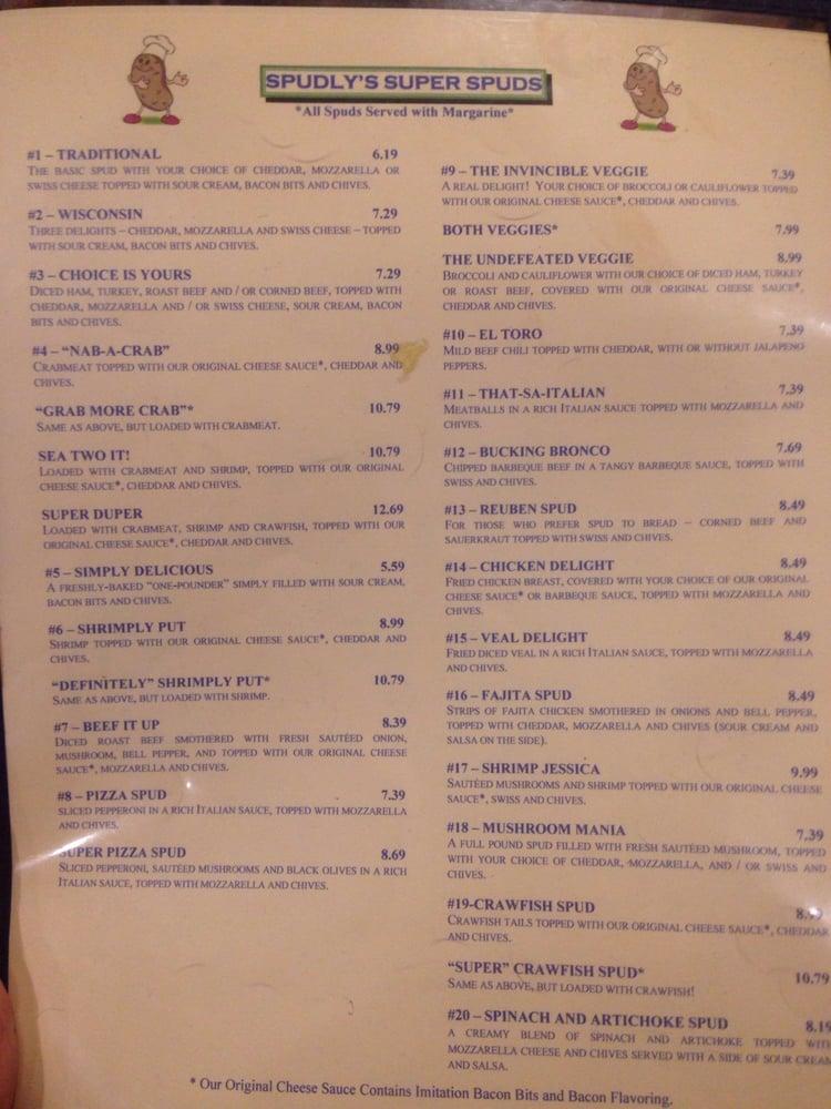 Menu at Spudly's Super Spuds restaurant, Metairie