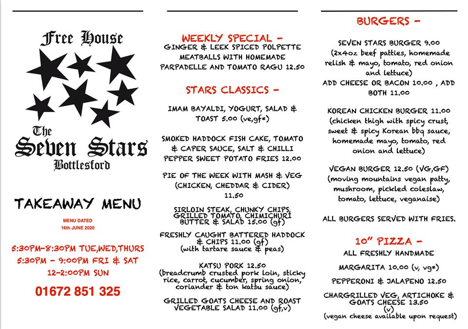 Menu at The Seven Stars Inn pub & bar, Upavon, The Seven Stars Inn