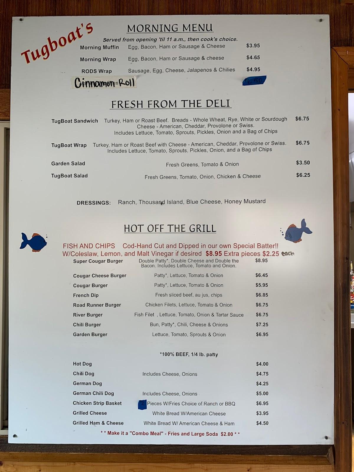Menu at Tugboats restaurant, Curlew